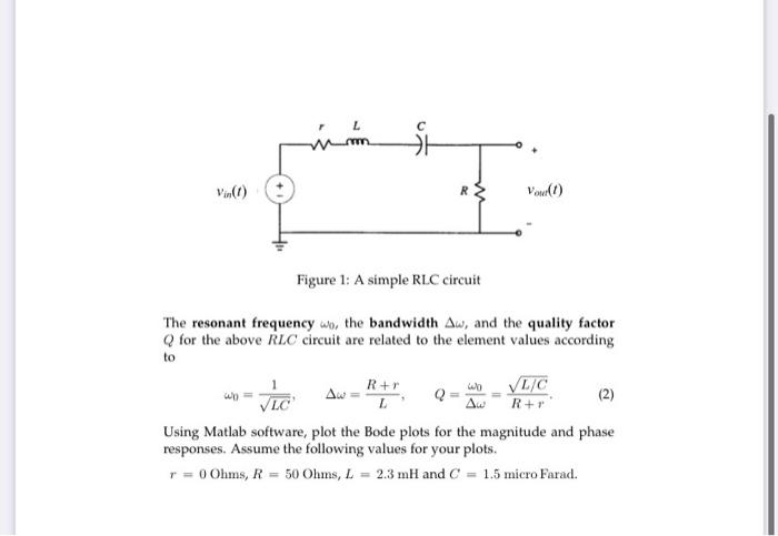 Solved mm 와 Vin(t) Vou(1) Figure 1: A simple RLC circuit R+r | Chegg.com
