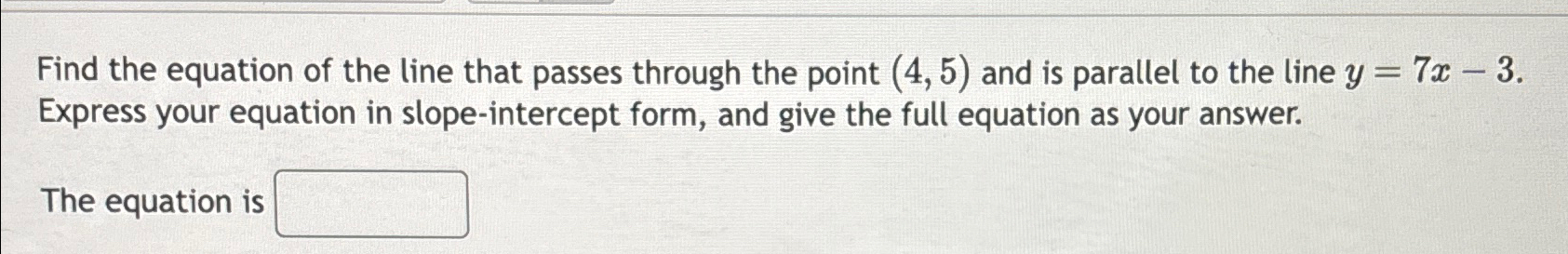 Solved Find the equation of the line that passes through the | Chegg.com