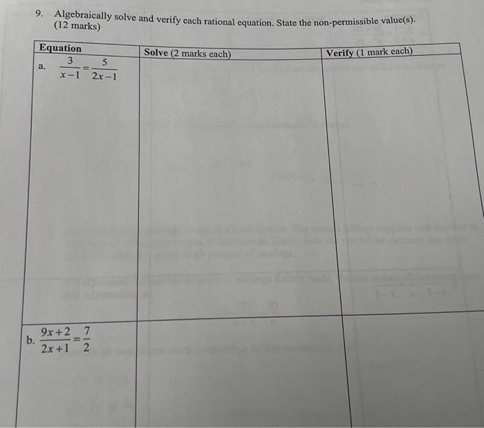 Solved 9. Algebraically solve and verify each rational | Chegg.com