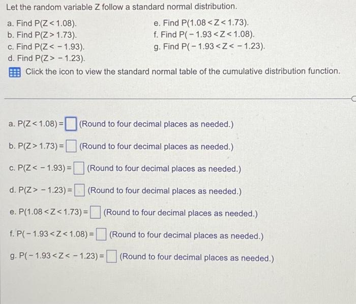 Solved Let the random variable Z follow a standard normal | Chegg.com
