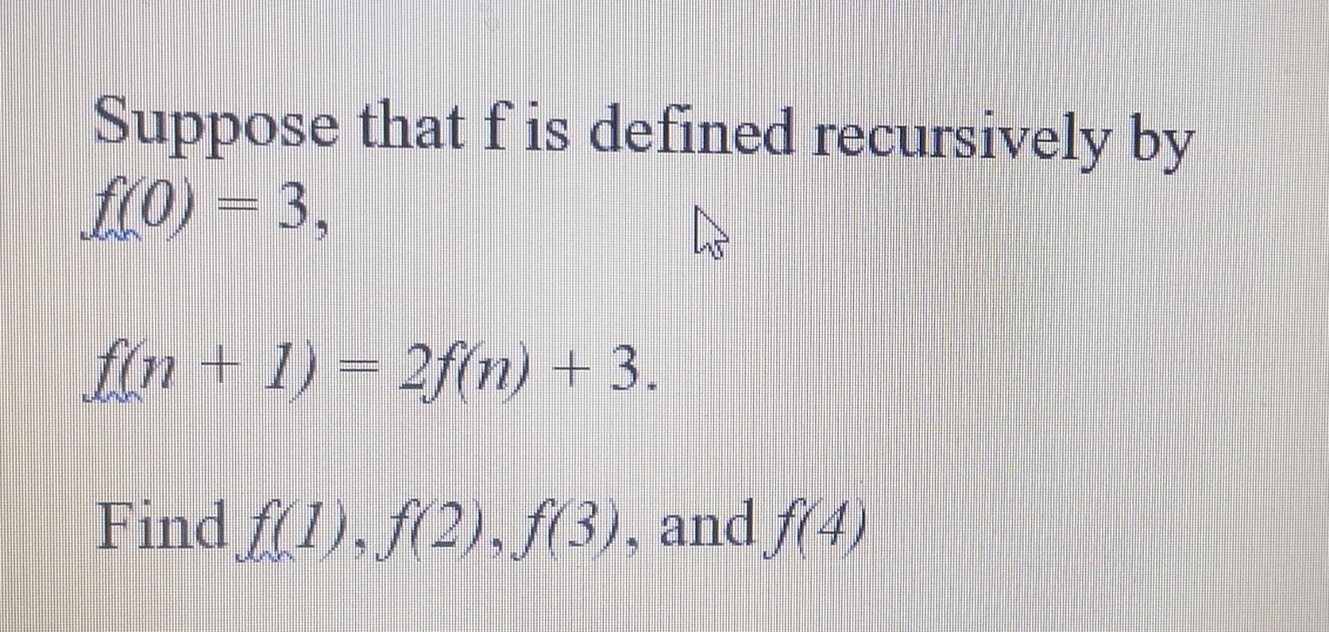 Solved Suppose that f is defined recursively by f(0) = 3, | Chegg.com