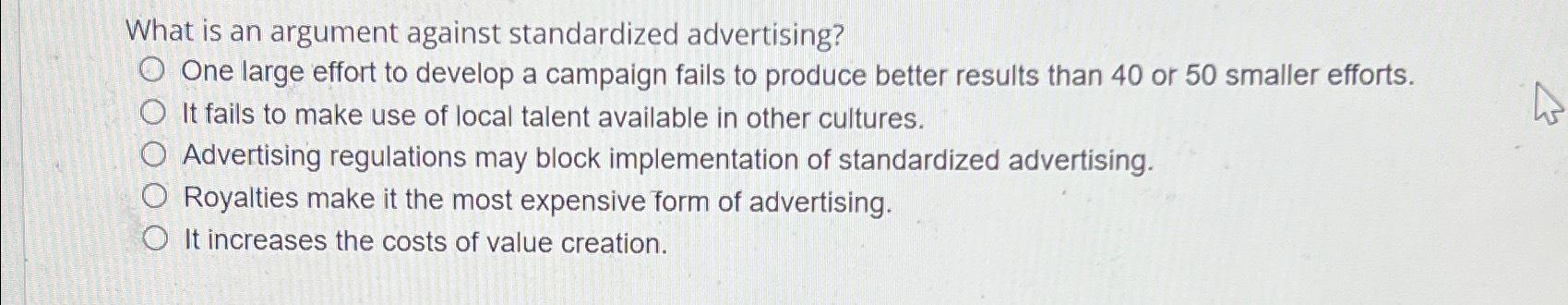 Solved What is an argument against standardized | Chegg.com