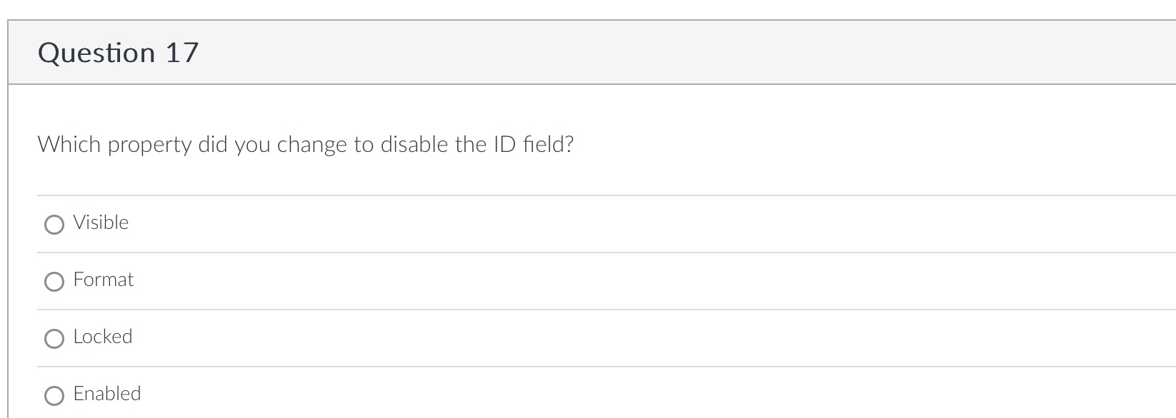 Solved Question 17Which property did you change to disable | Chegg.com