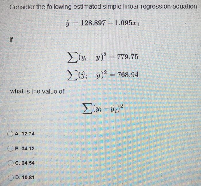 Solved Consider the following estimated simple linear | Chegg.com