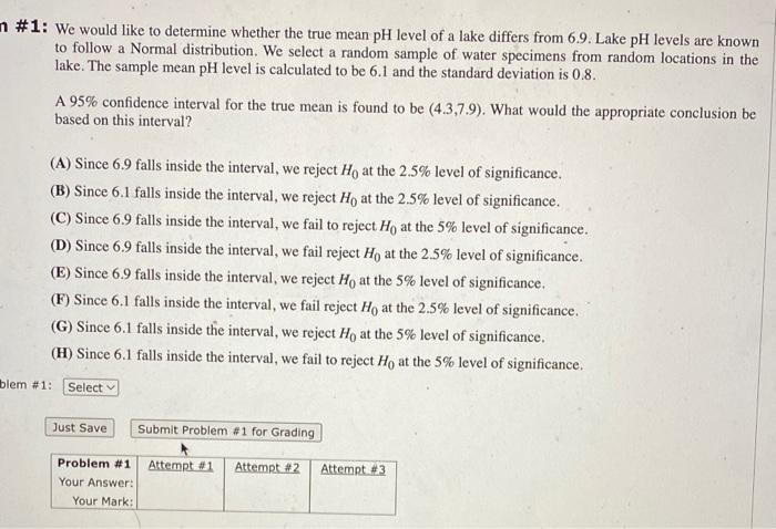 Solved \#1: We would like to determine whether the true mean | Chegg.com