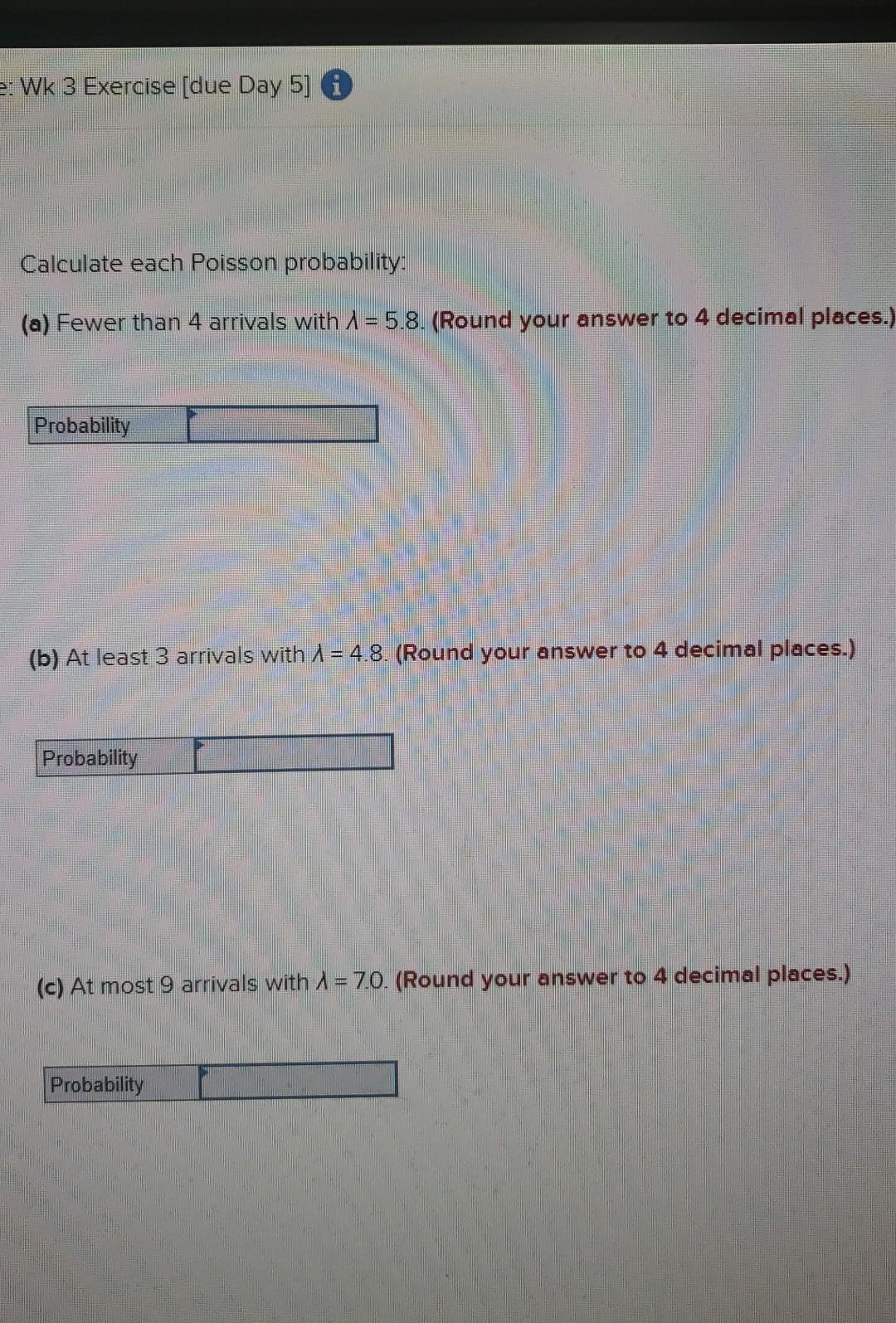 Solved Wk 3 Exercise [due Day 5] Calculate each Poisson | Chegg.com