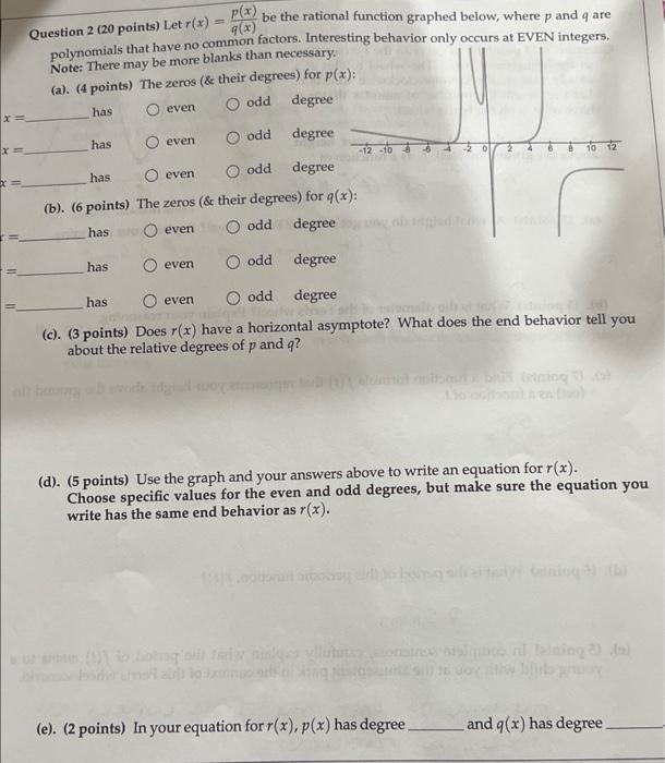 Solved Question 2 (20 points) Let r(x)=q(x)p(x) be the | Chegg.com