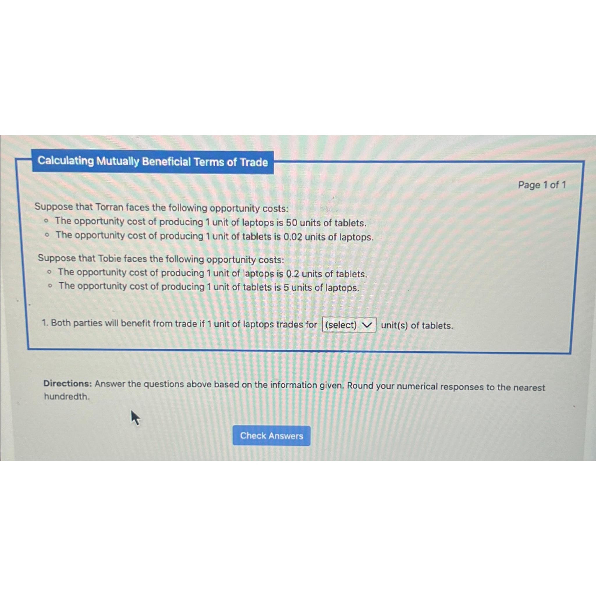 Solved Calculating Mutually Beneficial Terms of TradePage 1 | Chegg.com