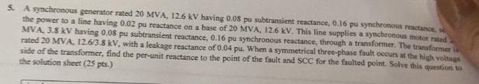 Solved A synchronous generator rated 20MVA,12.6kV ﻿having | Chegg.com