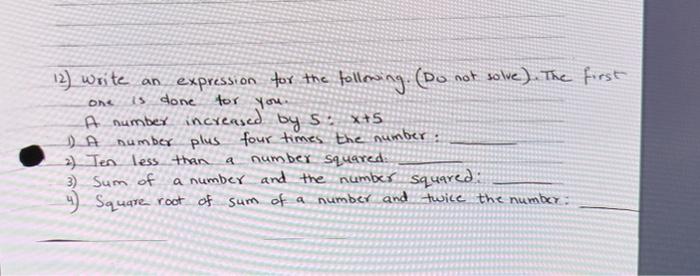 Solved 12) Write an expression for the follming. (Do not | Chegg.com