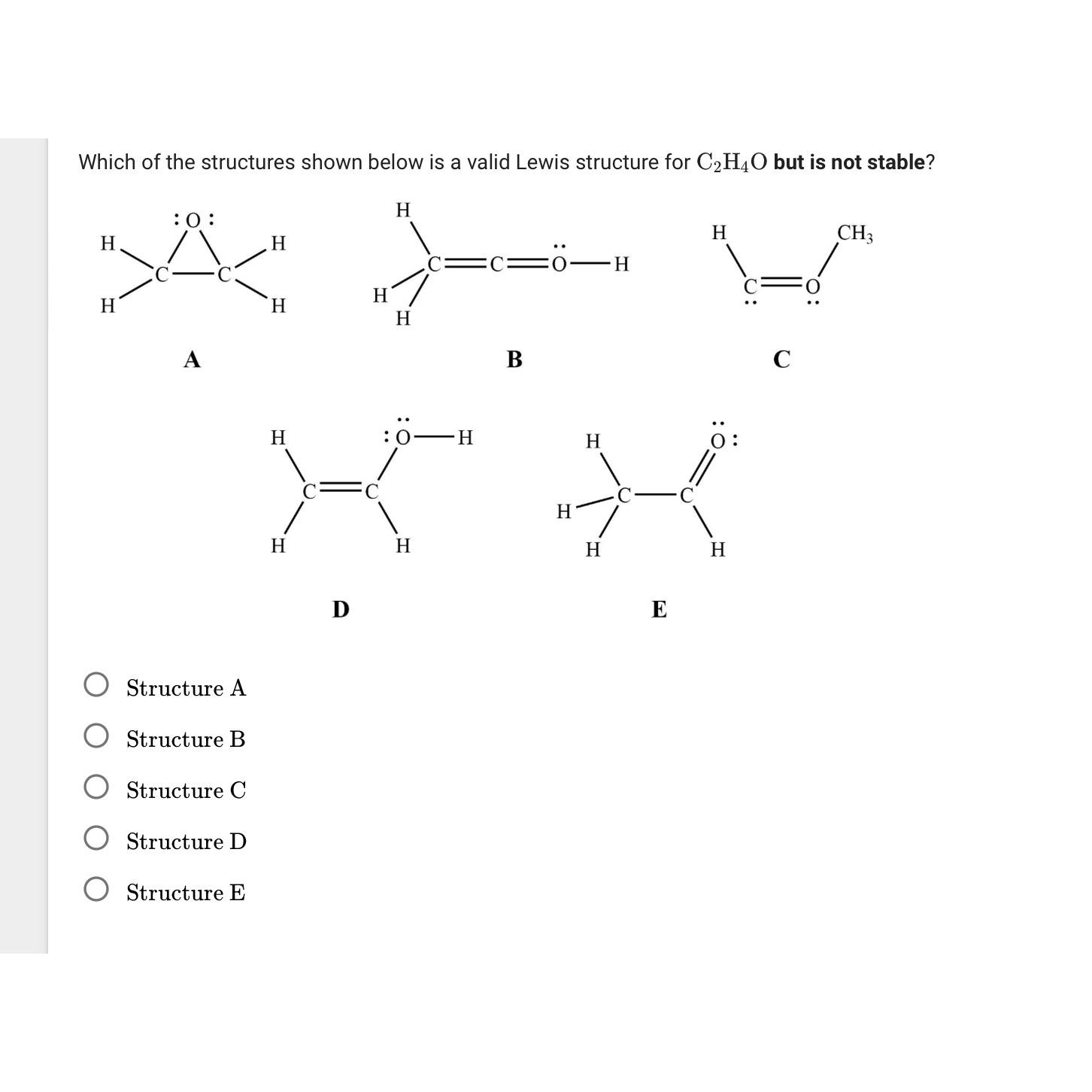 Solved Which of the structures shown below is a valid Lewis | Chegg.com