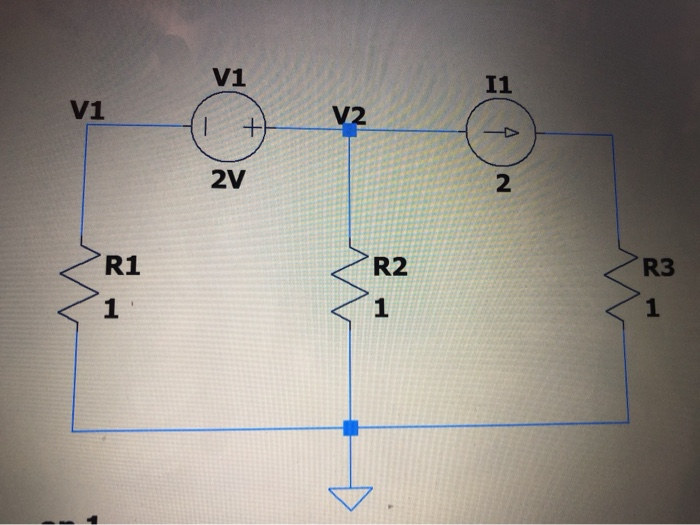 Solved V1 11 V1 V2 - + 2V 2 R1 R2 R3 1 1 1 | Chegg.com