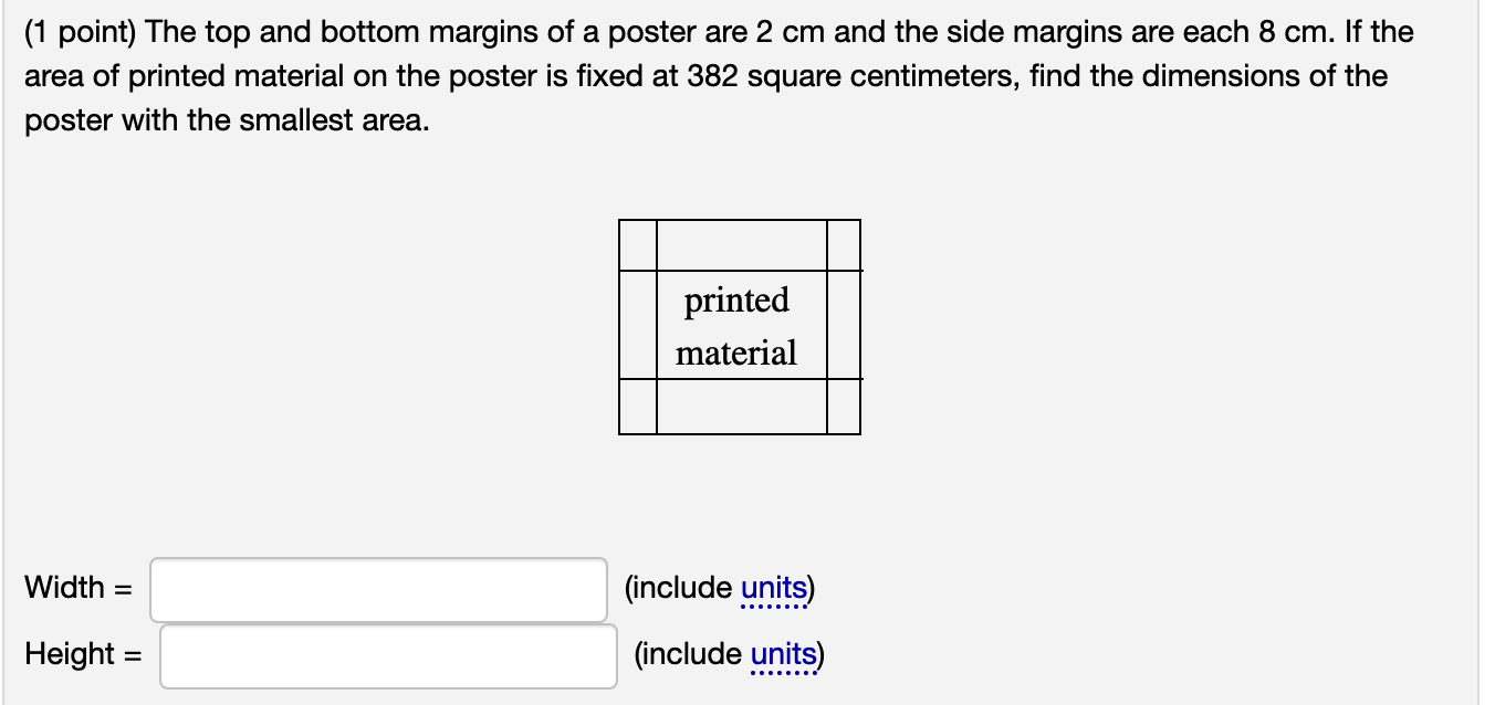 Solved ( 1 ﻿point) ﻿The top and bottom margins of a poster | Chegg.com