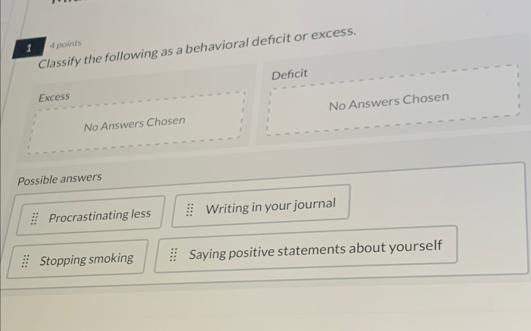 Solved 4Classify the following as a behavioral deficit or | Chegg.com