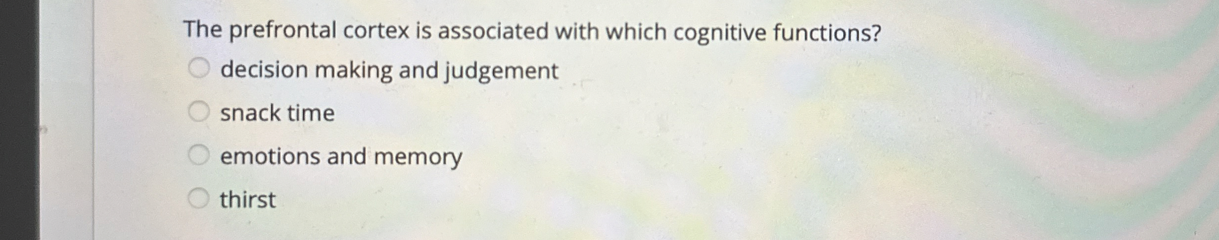 Solved The prefrontal cortex is associated with which | Chegg.com