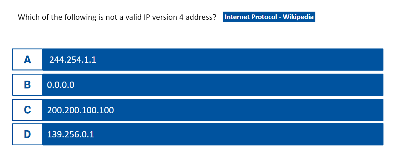 Solved Which of the following is not a valid IP version 4 | Chegg.com