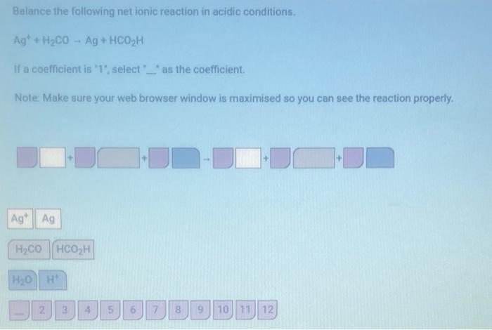Solved Balance the following net ionic reaction in acidic | Chegg.com