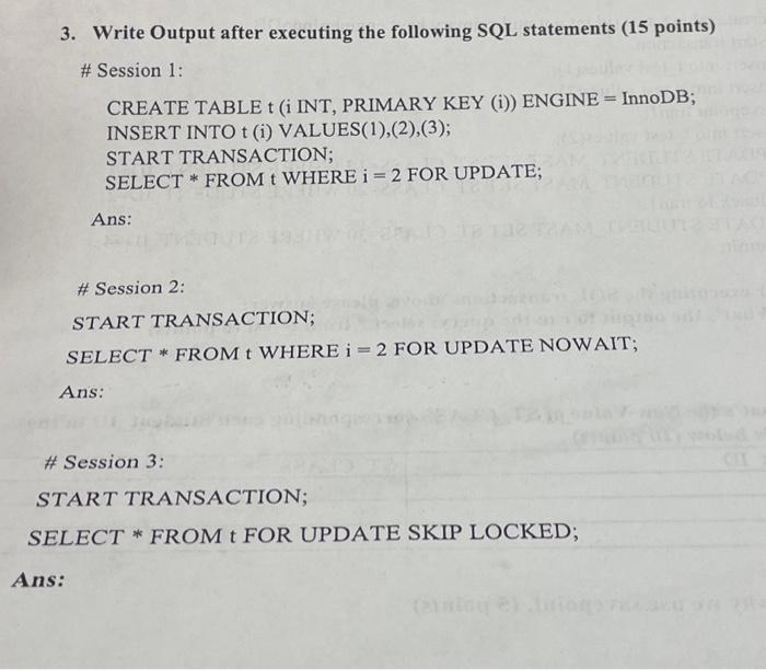 Solved 3 Write Output After Executing The Following Sql