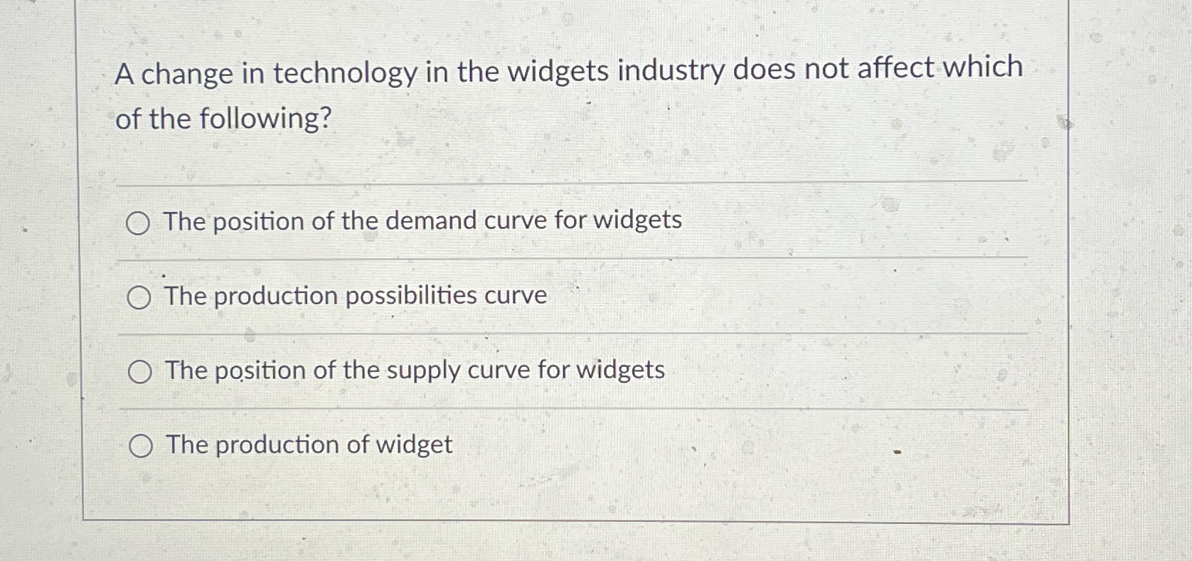 Solved A change in technology in the widgets industry does | Chegg.com