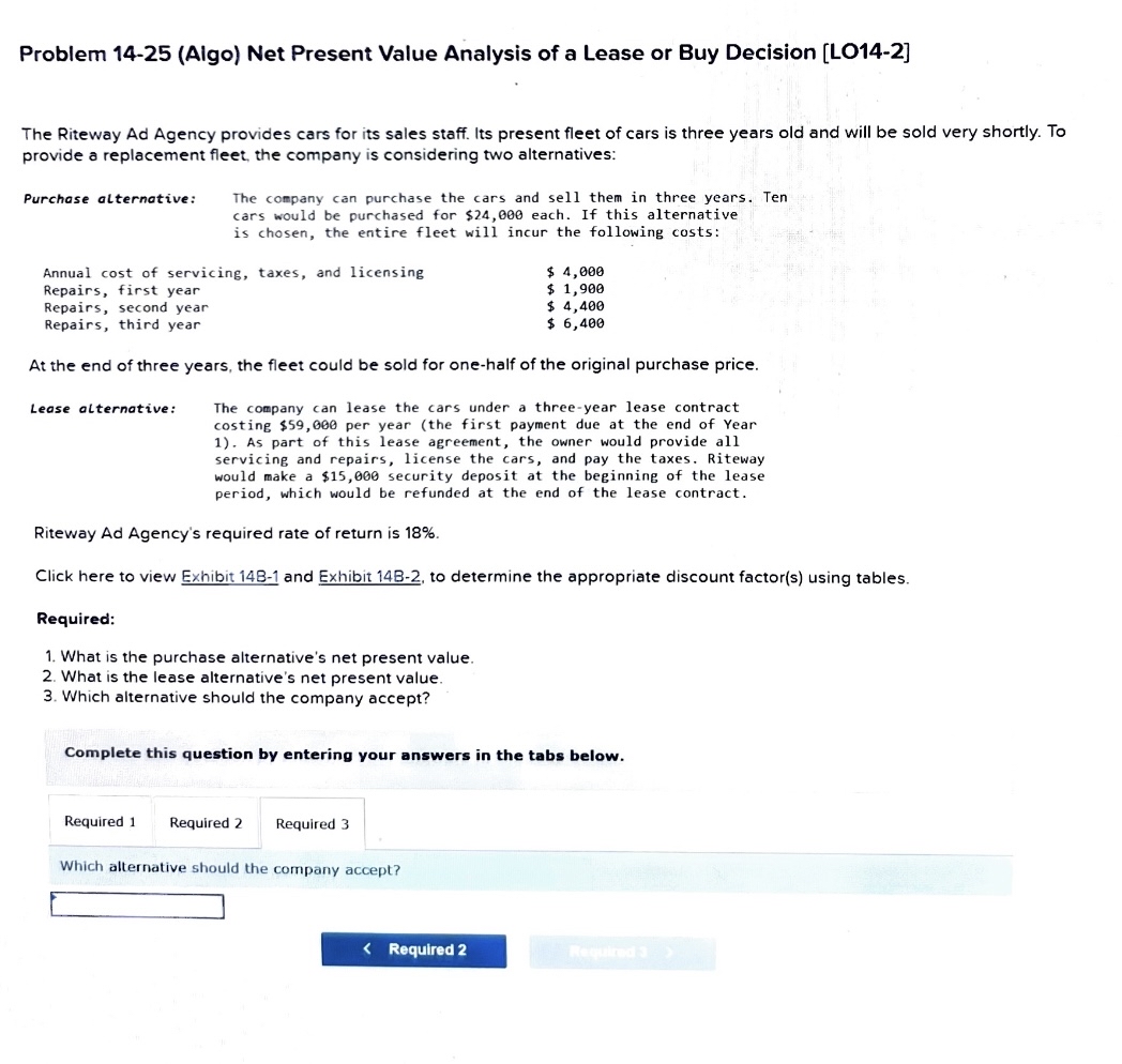 Solved Problem 14-25 (Algo) ﻿Net Present Value Analysis of a | Chegg.com