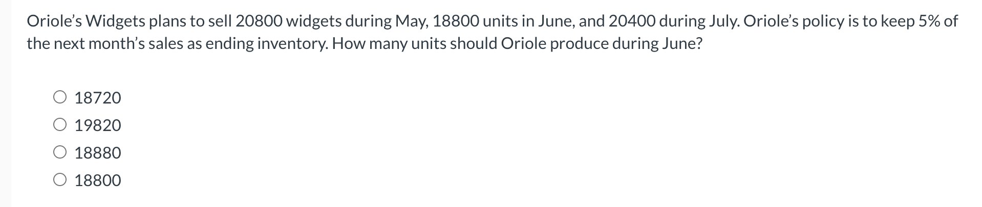 Solved Oriole's Widgets plans to sell 20800 ﻿widgets during | Chegg.com
