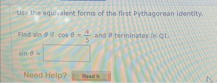 Solved Use the equivalent forms of the first Pythagorean | Chegg.com