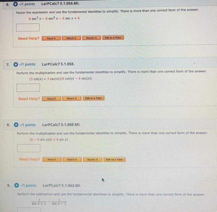 Solved 6) Factor the expression and use the fundamental | Chegg.com