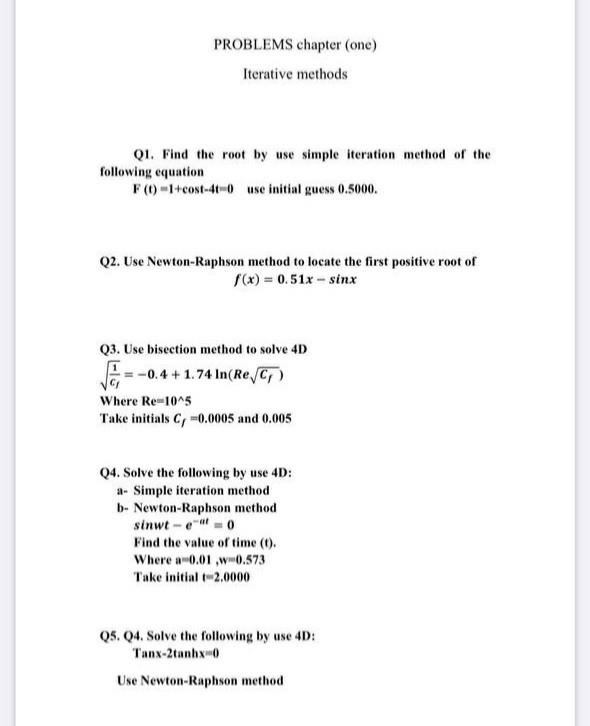 Solved Problems Chapter One Iterative Methods Q1 Find The 6300