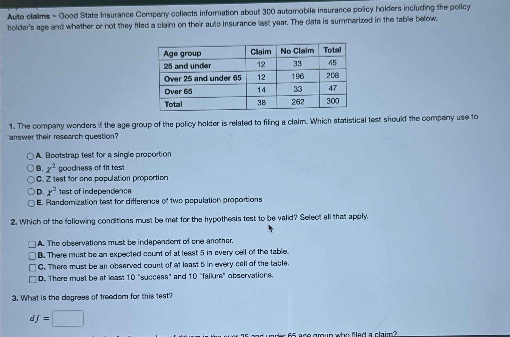 Solved Auto claims Good State Insurance Company collects | Chegg.com
