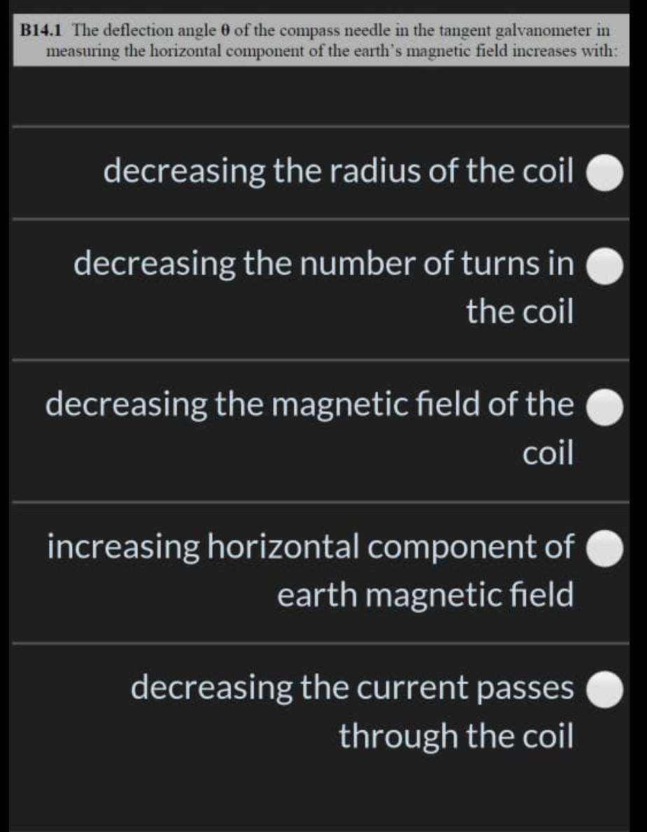 Solved B14.1 The deflection angle of the compass needle in | Chegg.com