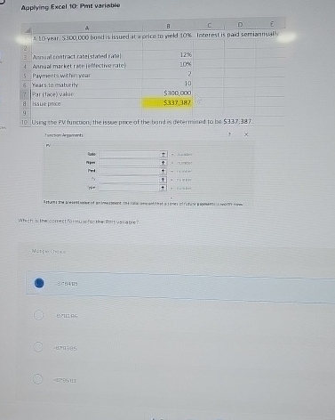 Solved Applying Excel to. ﻿Pmt variabieUsigg the PV | Chegg.com