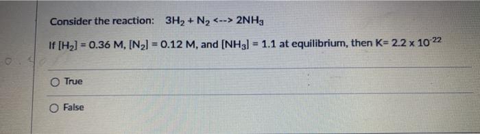 Solved Consider the reaction: 3H2 + N2 2NH3 If [H] = | Chegg.com