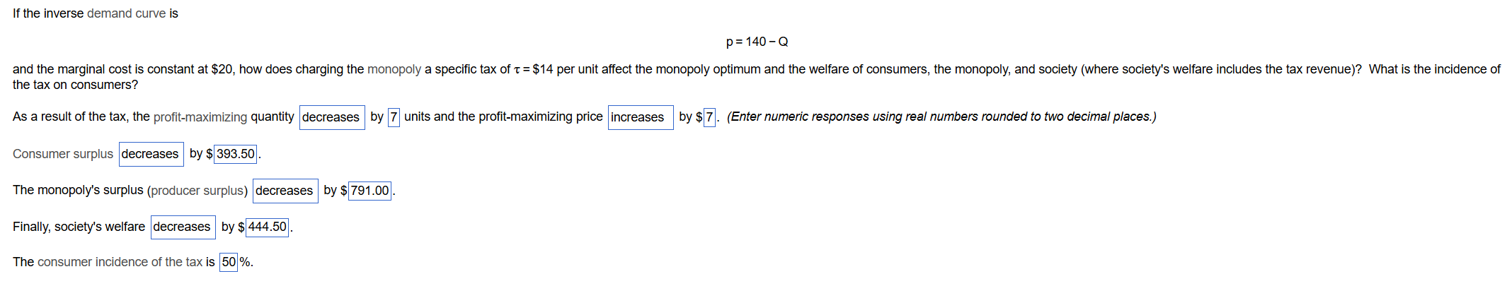 Solved If the inverse demand curve is \[ ﻿p=140-Q \] ﻿the | Chegg.com