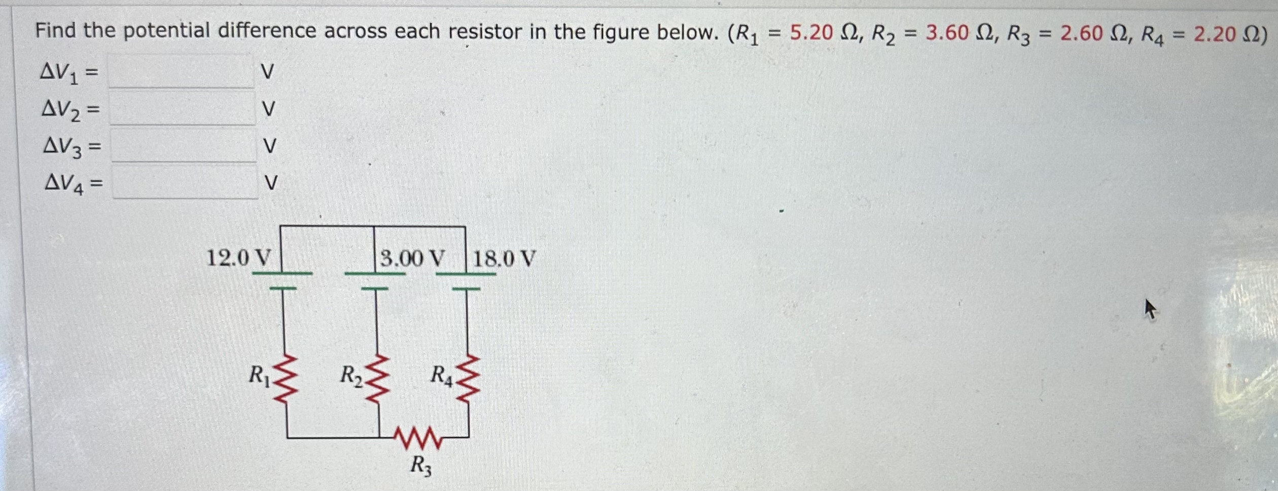 Solved Find the potential difference across each resistor in | Chegg.com