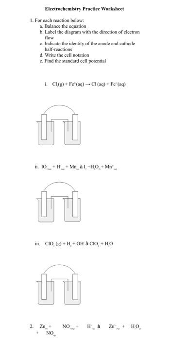 Electrochemistry Practice Worksheet 1. For each | Chegg.com