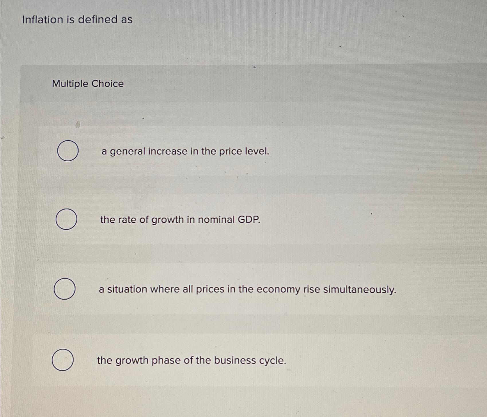 Solved Inflation is defined asMultiple Choicea general | Chegg.com