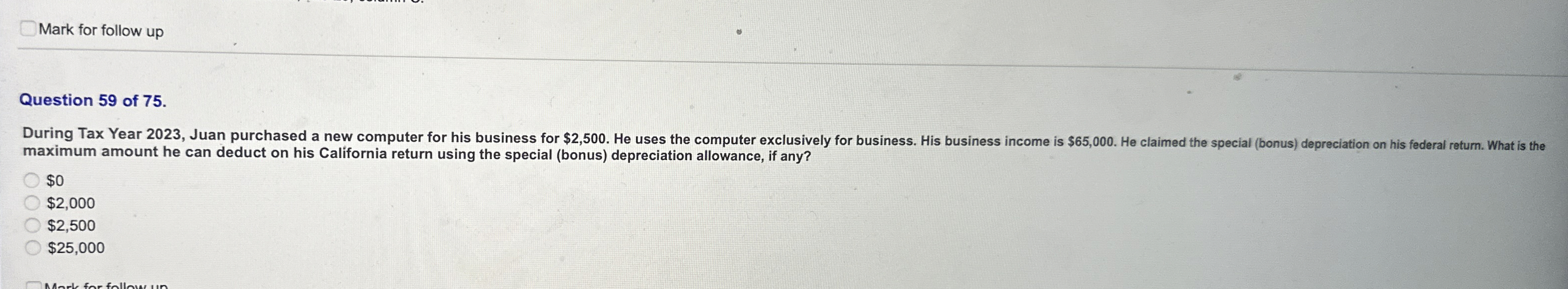Solved Mark for follow upQuestion 59 ﻿of 75.During Tax Year | Chegg.com
