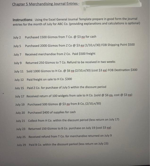 Solved Chapter 5 Merchandising Journal Entries - | Chegg.com