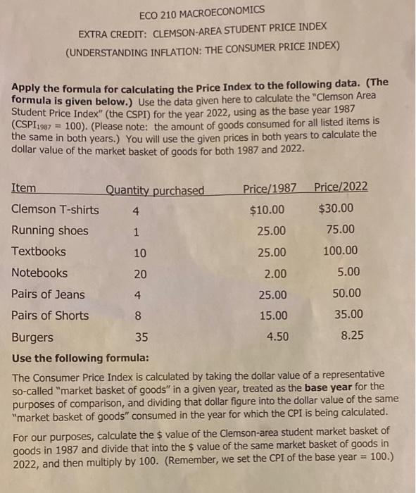 Solved Apply the formula for calculating the Price Index to | Chegg.com