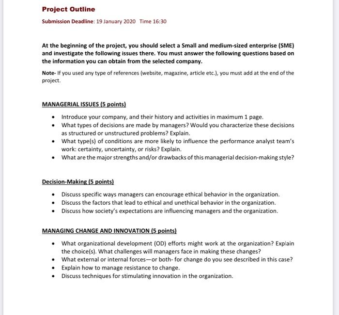Project Outline Submission Deadline: 19 January 2020 | Chegg.com