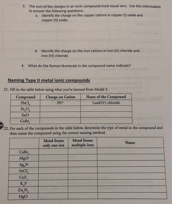 Solved 3. The sum of the charges in an ionic compound must | Chegg.com
