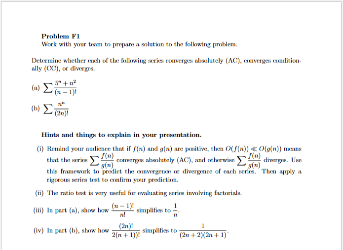 Solved Problem F1Work with your team to ﻿prepare a solution | Chegg.com