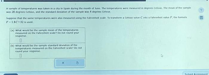 Solved A sample of temperatures was taken in a city in Spain | Chegg.com
