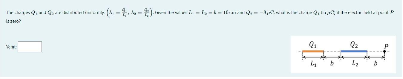Solved The charges Q1 and Q2 are distributed uniformly. | Chegg.com