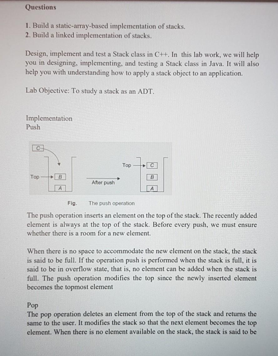 Solved Questions 1. Build a static-array-based | Chegg.com