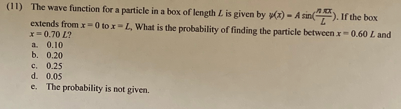 Solved The wave function for a particle in a box of length L | Chegg.com