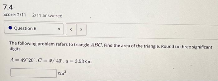 Solved The following problem refers to triangle ABC. Find | Chegg.com