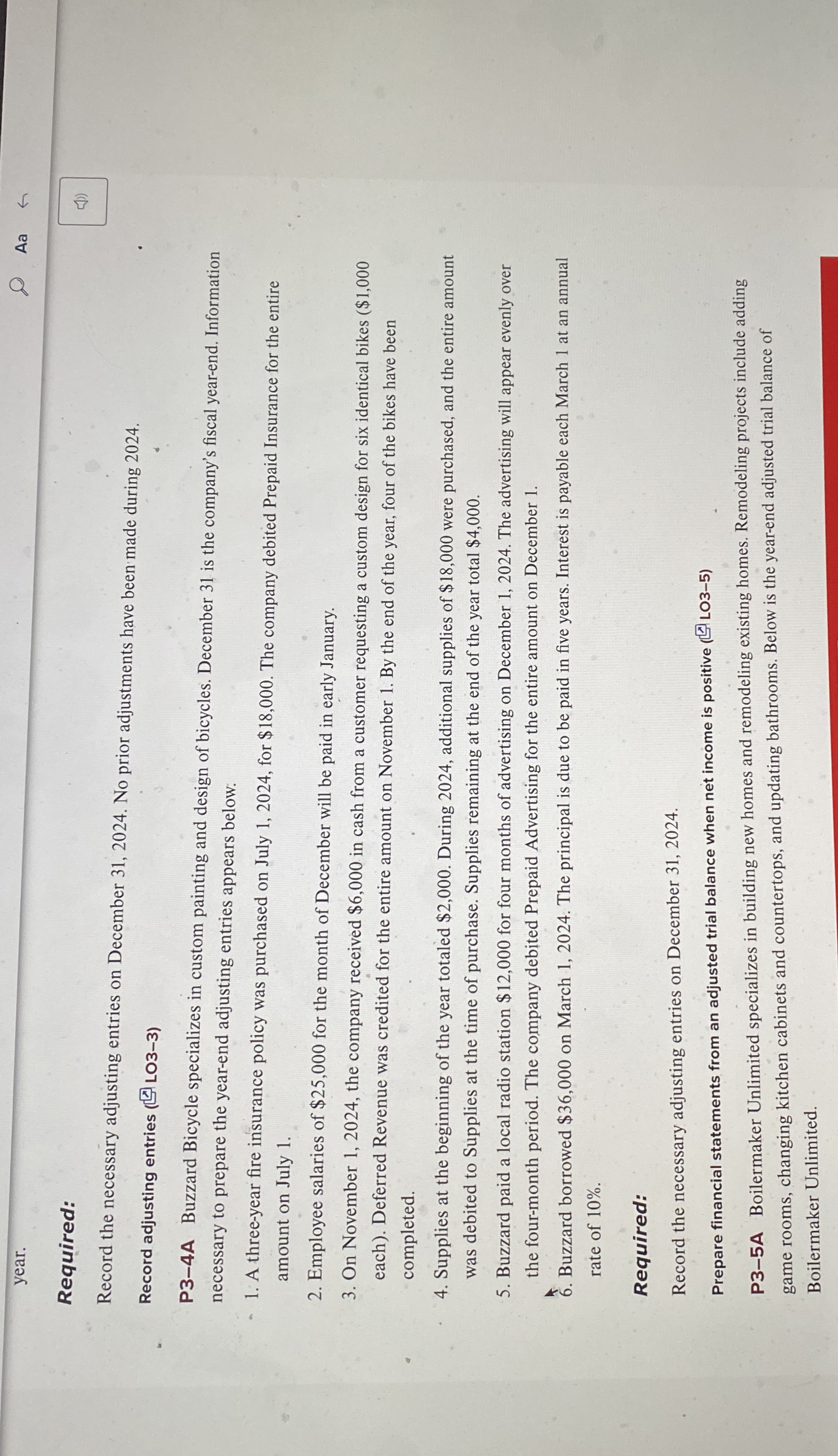 Solved year.AaRequired:Record the necessary adjusting | Chegg.com