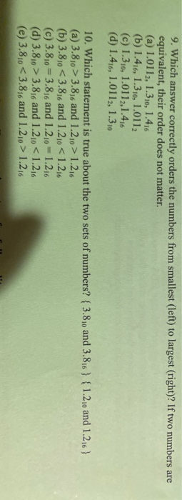 Solved 9. Which answer correctly orders the numbers from | Chegg.com