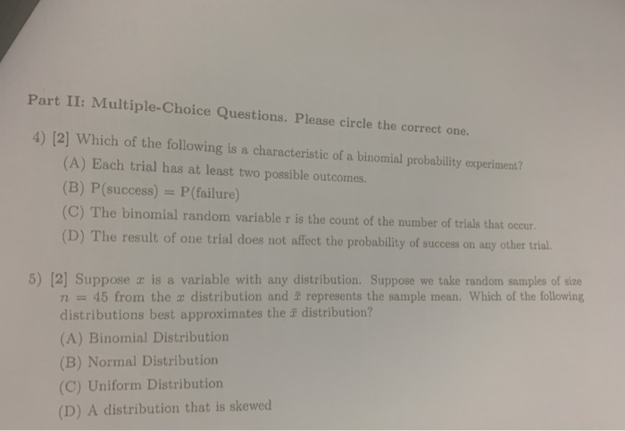 Solved Part II: Multiple-Choice Questions. Please circle the | Chegg.com